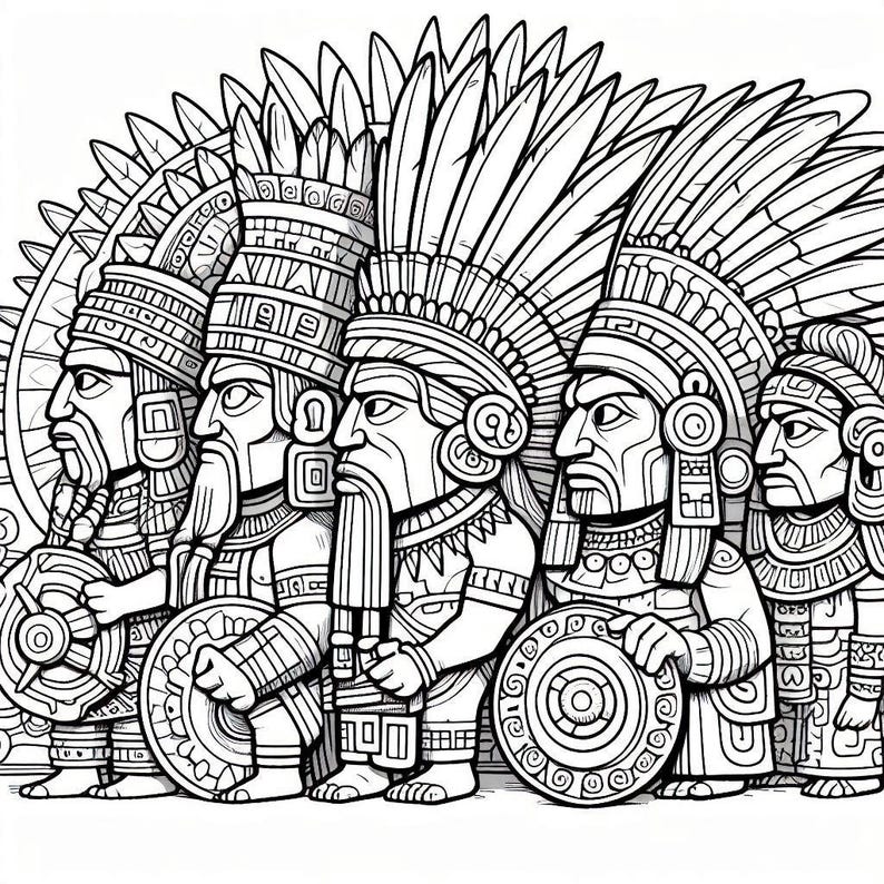 Maya and Aztecs - 45 Coloring Page With Ancient Symbols and Art ...