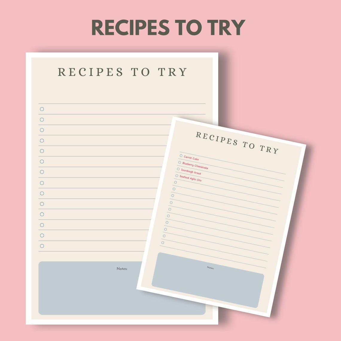 Printable Recipe Card Set Minimalist Recipe Template Editable ...