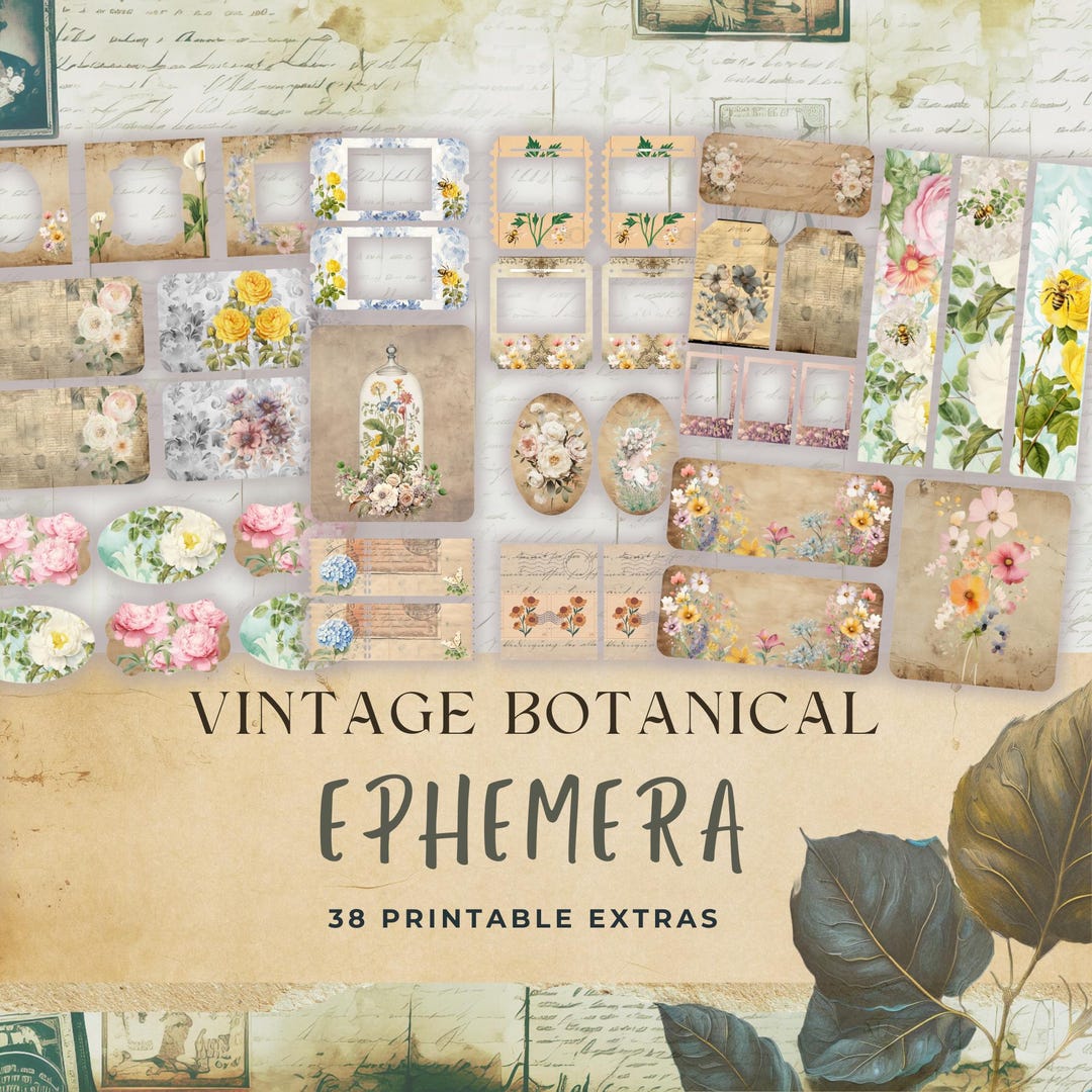 Vintage Botanical Ephemera Printable Kit | 38 Floral Scrapbook Extras ...