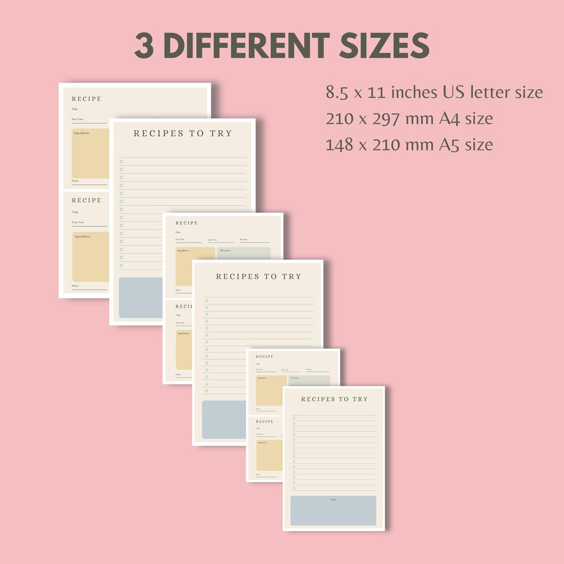 Printable Recipe Card Set Minimalist Recipe Template Editable ...