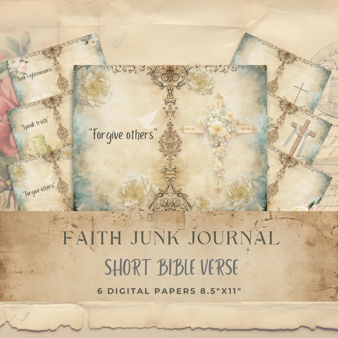 Vintage Faith Junk Journal Pages With Short Bible Verses, Inspirational ...