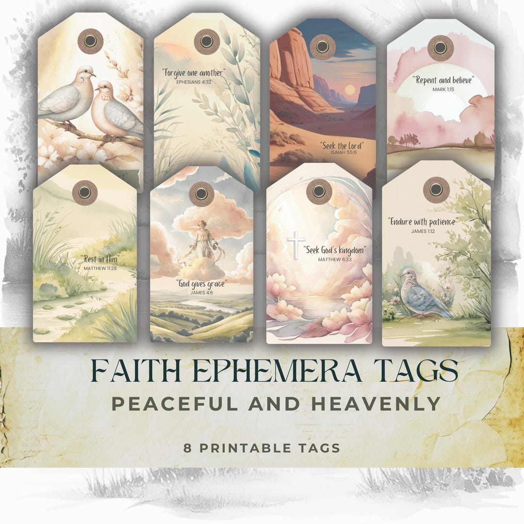 Faith Junk Journal Tags, Printable Christian Ephemera, Bible Verse Gift ...