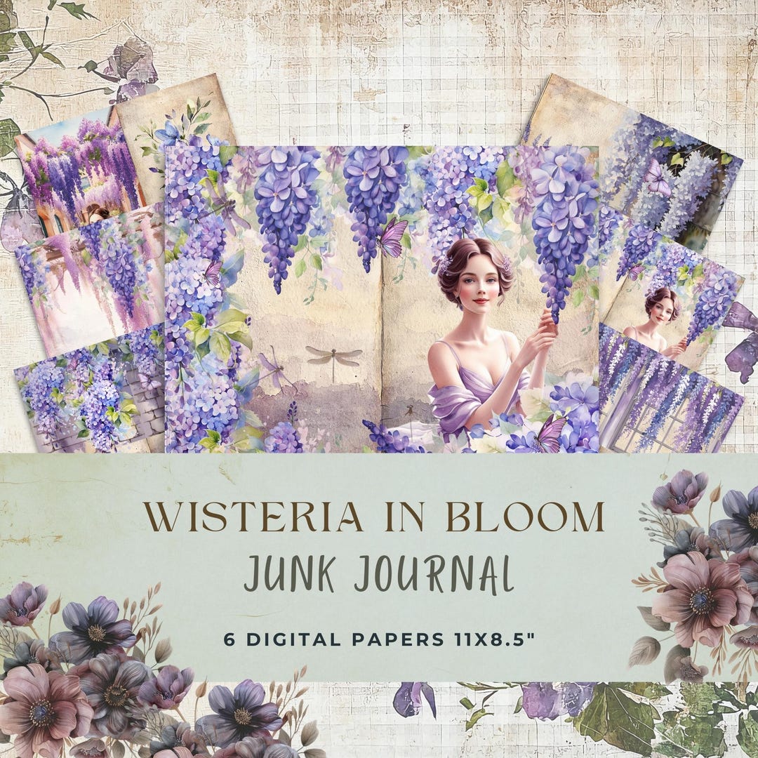Elegant Wisteria in Bloom Junk Journal Pages Printable | Vintage ...