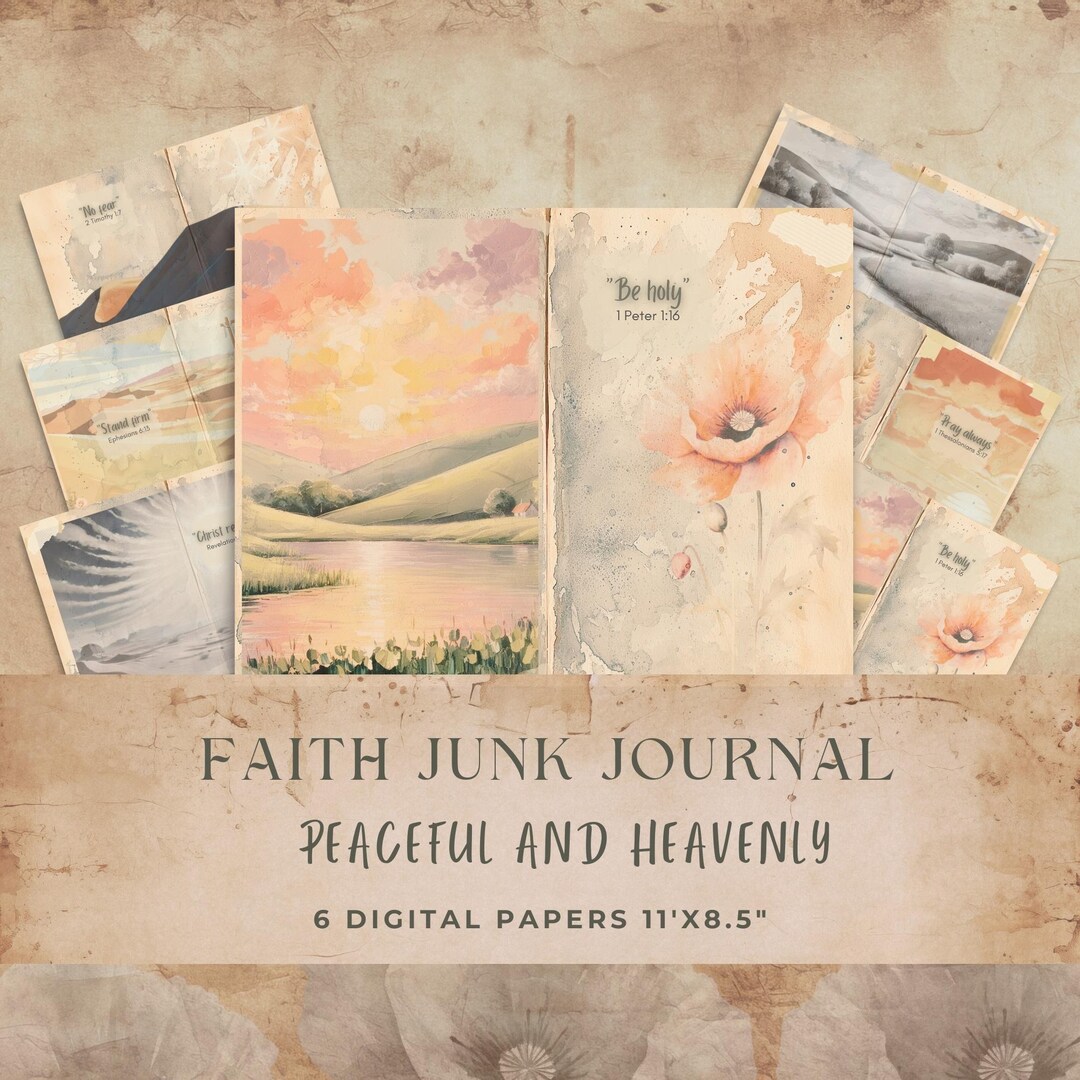 Faith Junk Journal Pages With Bible Verses, Peaceful Christian Digital ...