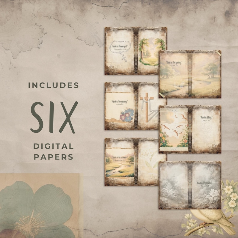 Faith Junk Journal With Peaceful Theme, Short Bible Verses, Vintage ...