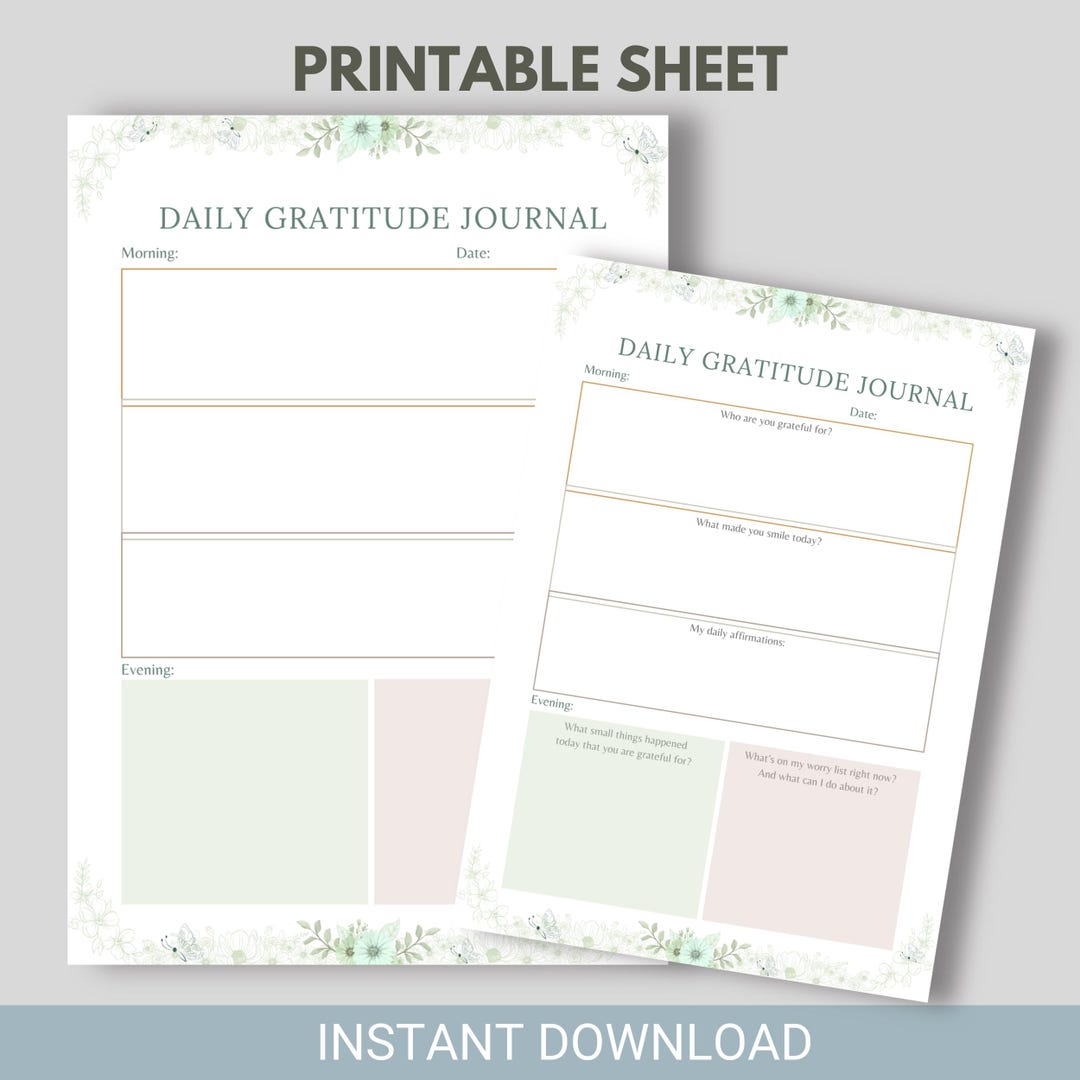 Gratitude Journal Printable Minimalist Template for Daily Reflection ...