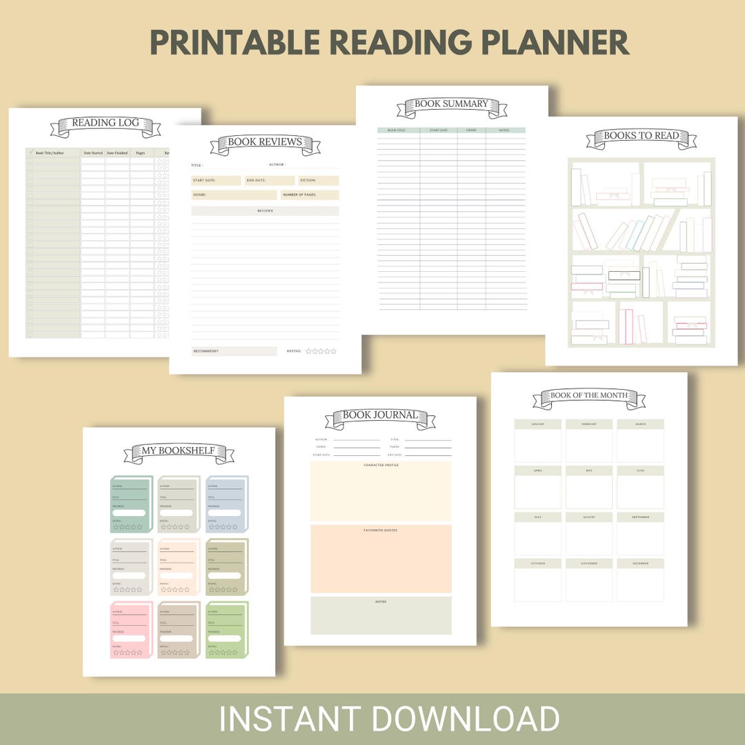 Printable Reading Planner Template Personalize Journal Reading Log Book ...