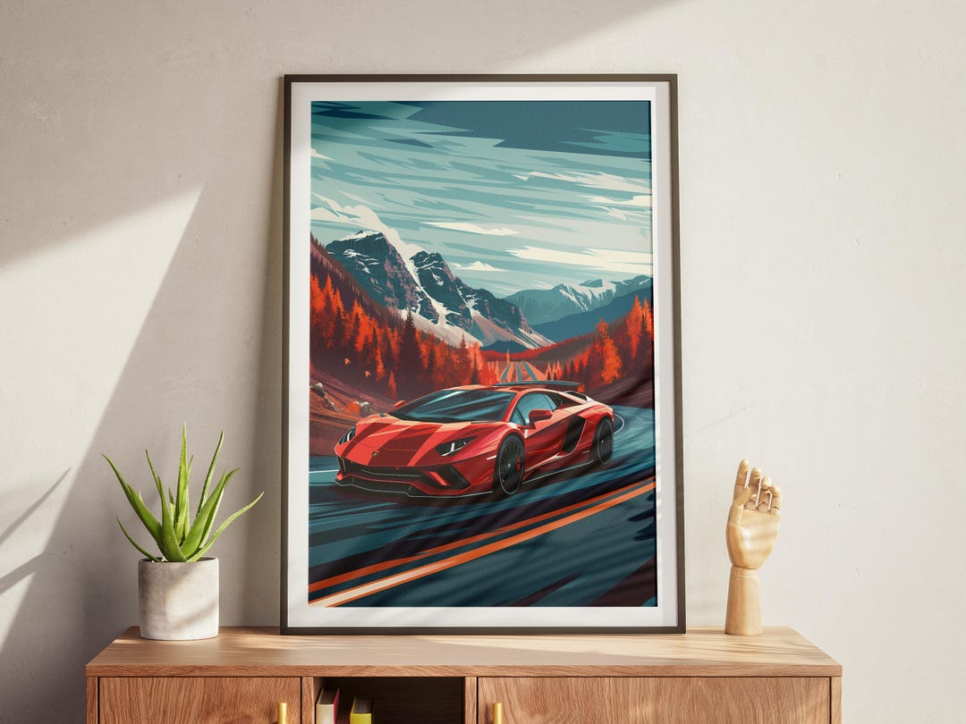 Red Lamborghini Aventador Print | Vintage Travel Poster | Midcentury ...