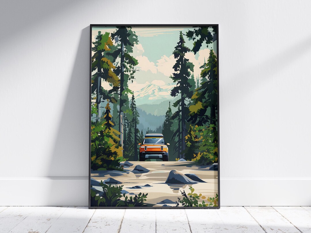 Orange Rivian Forest Park Print Vintage Travel Poster Midcentury ...