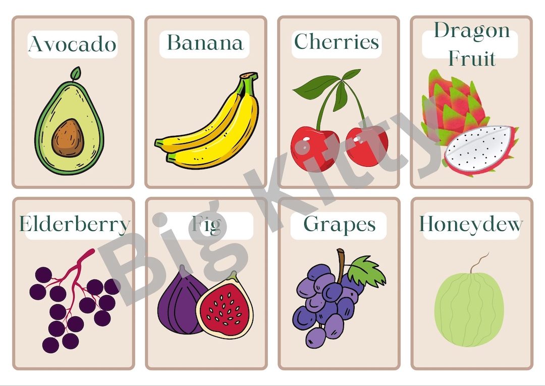 Printable Kids Learning Flashcards - Fruit Alphabet - Etsy Australia