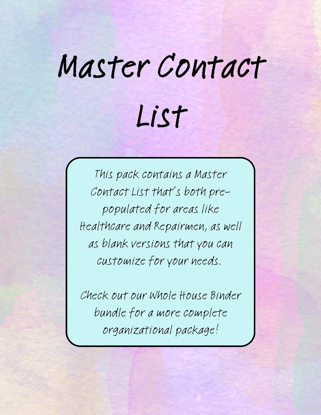 Master Contact List Printable | Emergency Contacts, Doctors, Repairmen ...