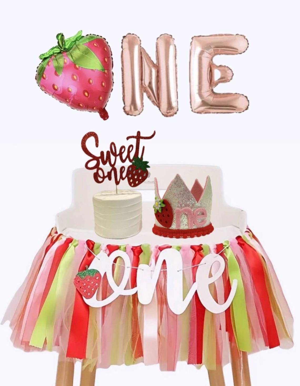 Strawberry 1st Birthday, Highchair Banner Topper Crown, Sweet One ...