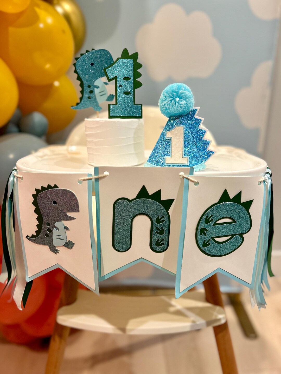 Oneasaurus Blue Birthday Banner Hat Topper, Dinosaur Birthday Decor ...