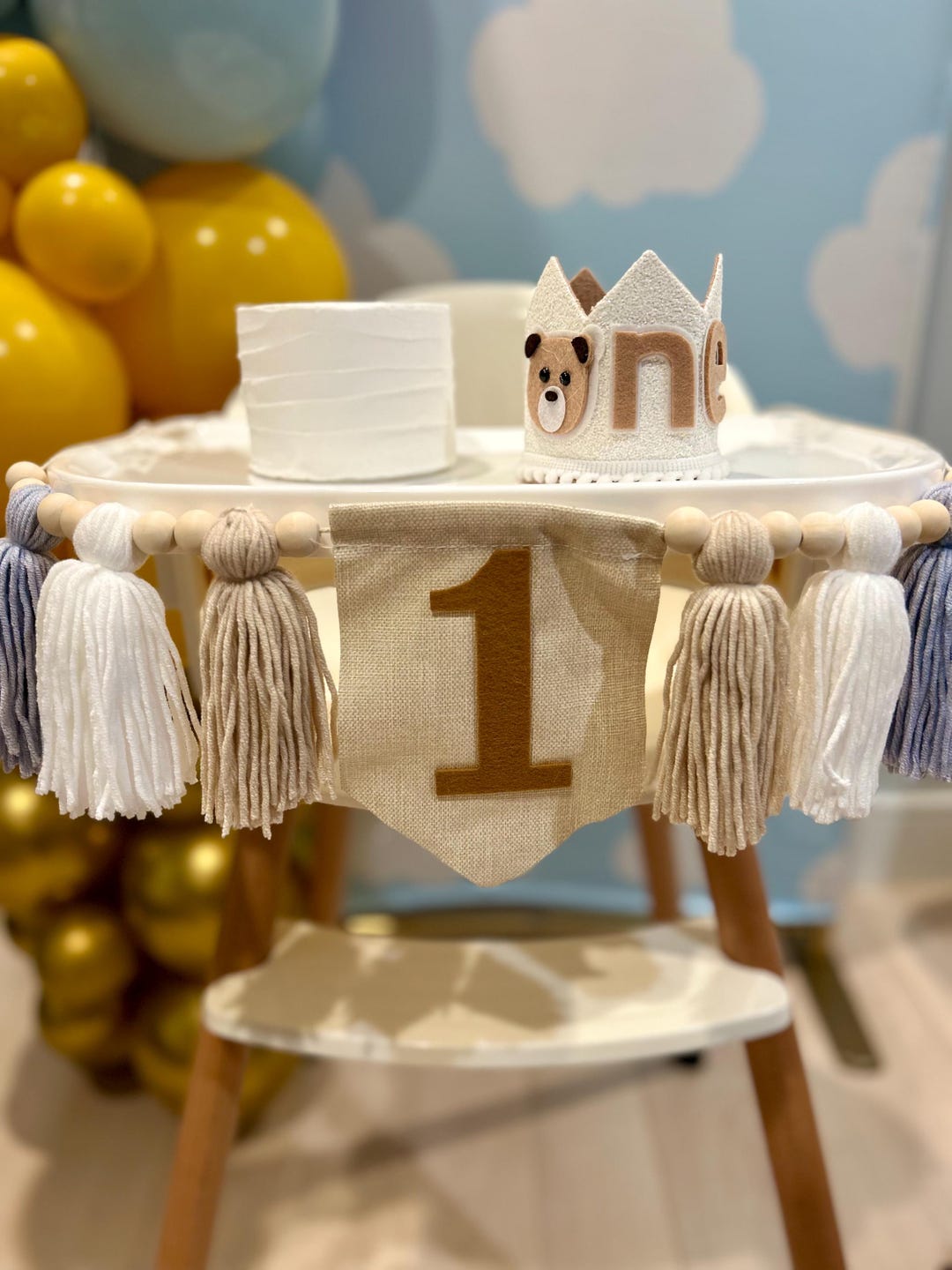 Bear 1st Birthday Highchair Banner Crown, Bear Birthday Banner, Bear ...
