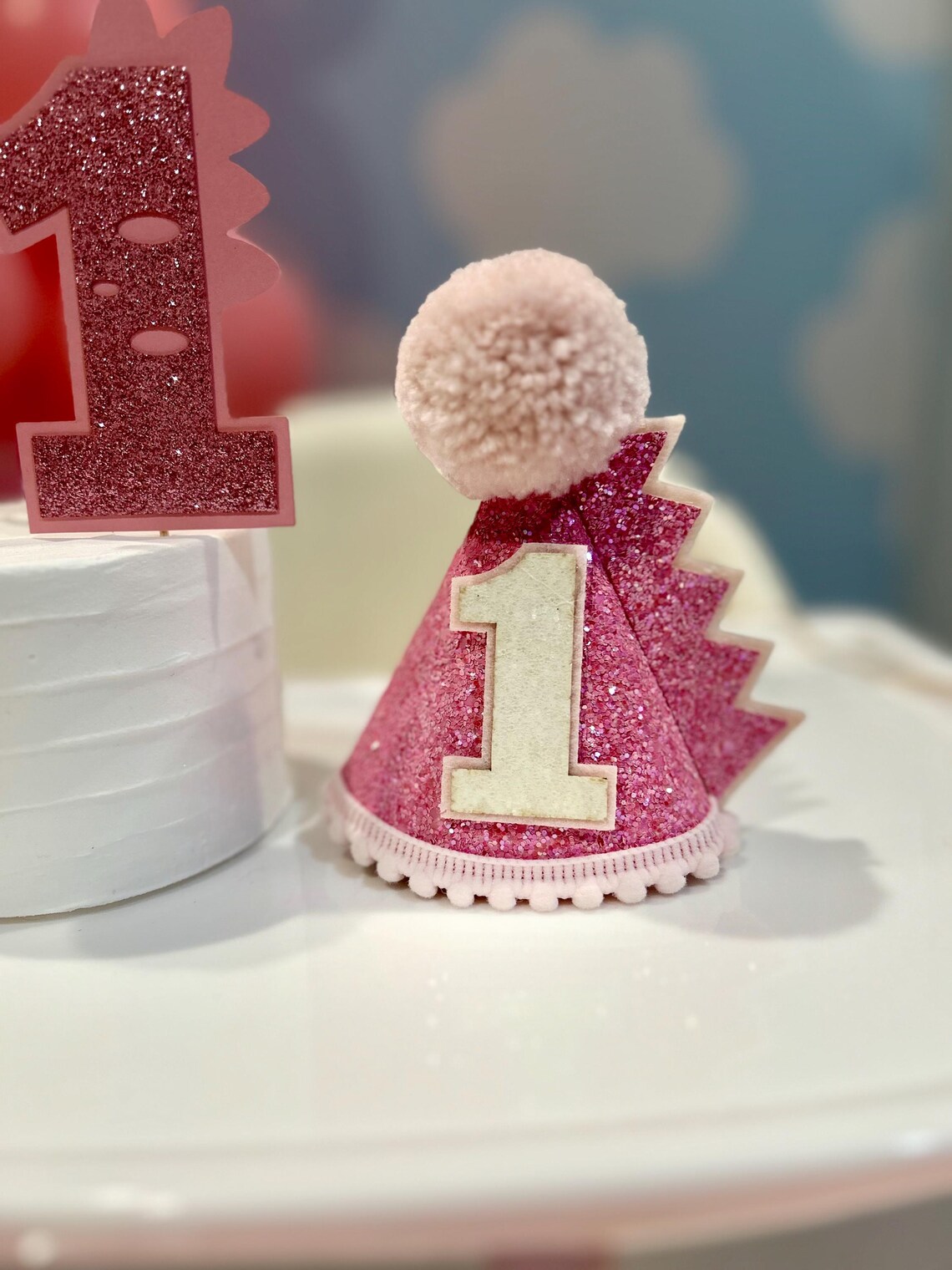 Oneasaurus Dino Pink Birthday Banner Hat Topper, Dinosaur Birthday ...