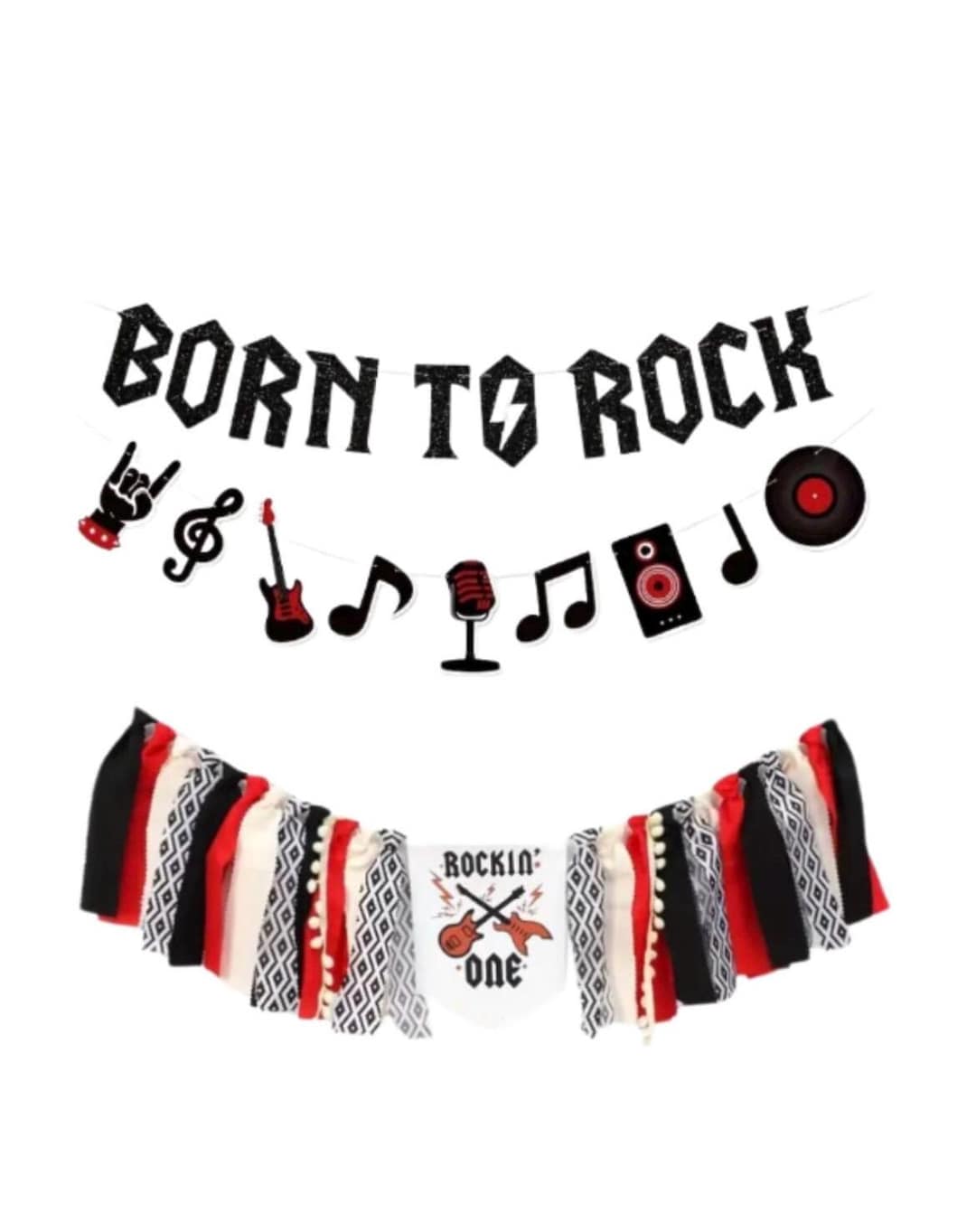 Rock N Roll Birthday Theme Born to Rock Baby 1st Birthday Highchair ...