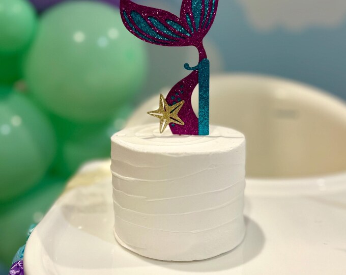 Mermaid Birthday Banner Hat Cake Topper, Oneder the Sea Birthday ...