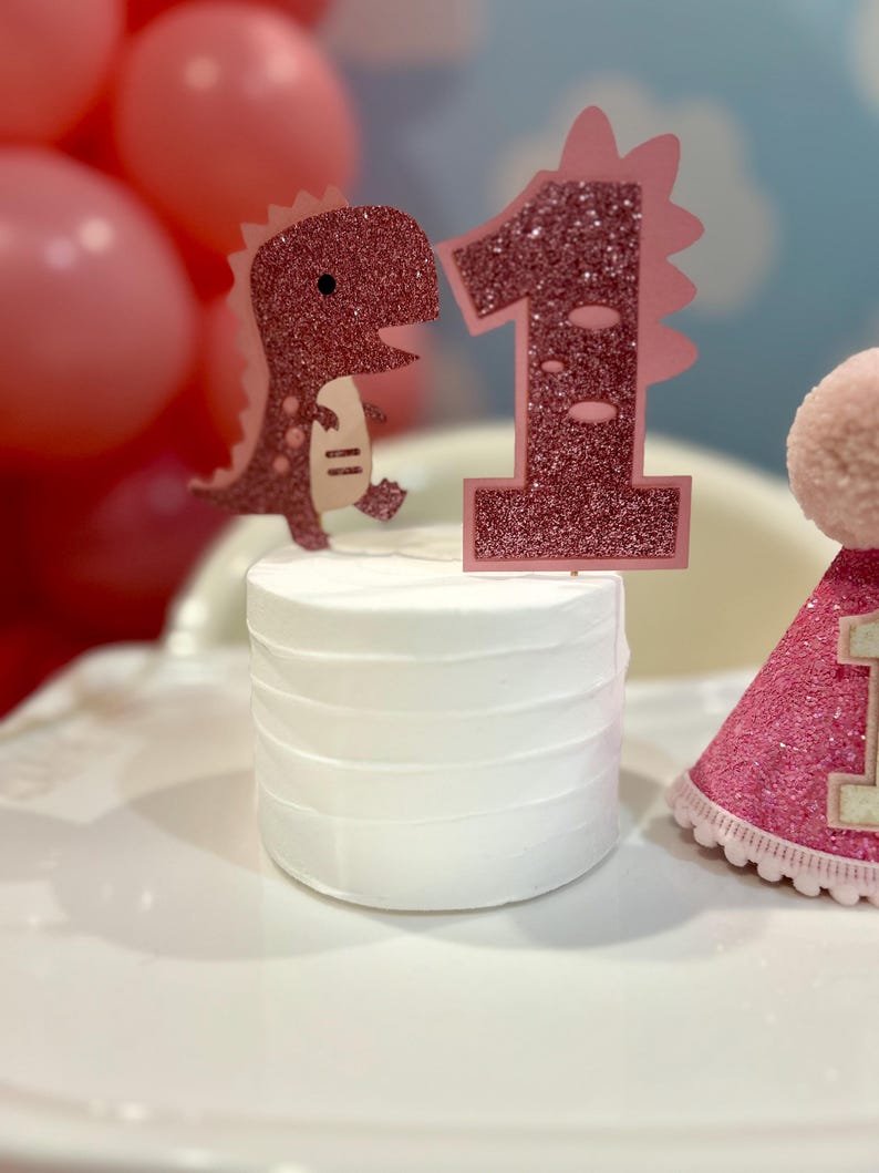 Oneasaurus Dino Pink Birthday Banner Hat Topper, Dinosaur Birthday ...