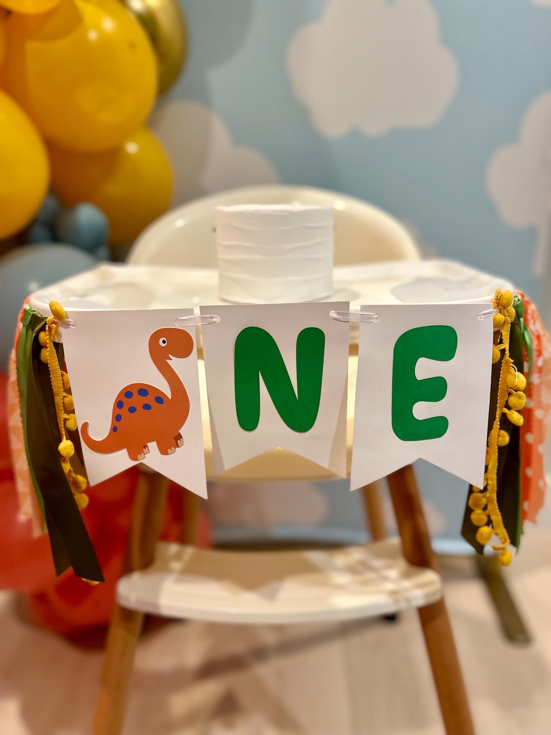 Dinosaur 1st Birthday Highchair Banner Oneasaurus Birthday Party ...
