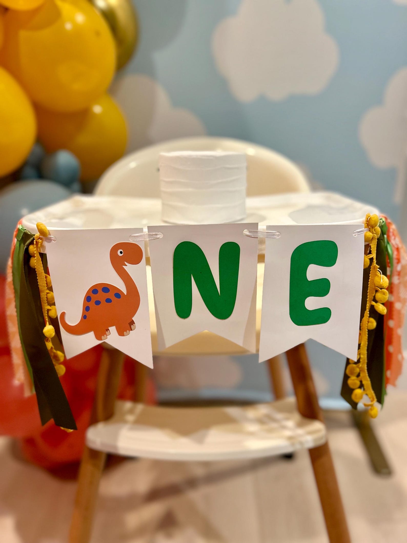 Dinosaur 1st Birthday Highchair Banner Oneasaurus Birthday Party ...