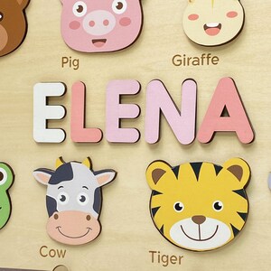 Montessori Animals Name Puzzle, Personalized Wooden Busy Board for ...