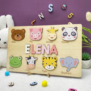 Montessori Animals Name Puzzle, Personalized Wooden Busy Board for ...