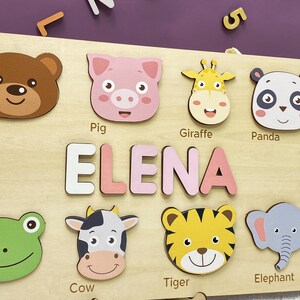 Montessori Animals Name Puzzle, Personalized Wooden Busy Board for ...