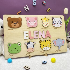Montessori Animals Name Puzzle, Personalized Wooden Busy Board for ...