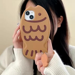 Cute Taiyaki Cartoon Fish Silicone iPhone Case With Pendant – 3D Kawaii ...