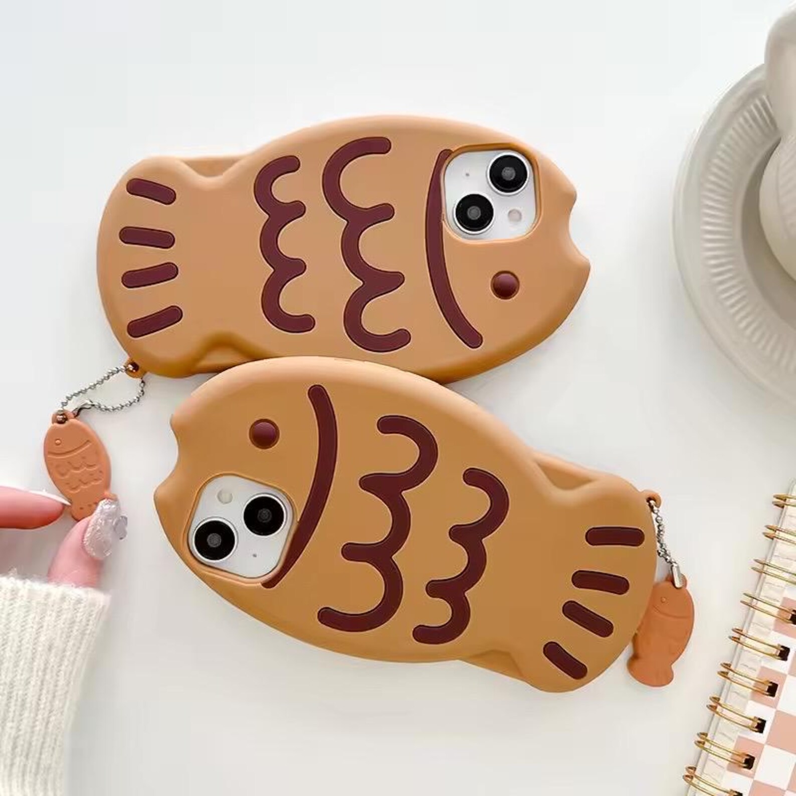 Cute Taiyaki Cartoon Fish Silicone iPhone Case With Pendant – 3D Kawaii ...