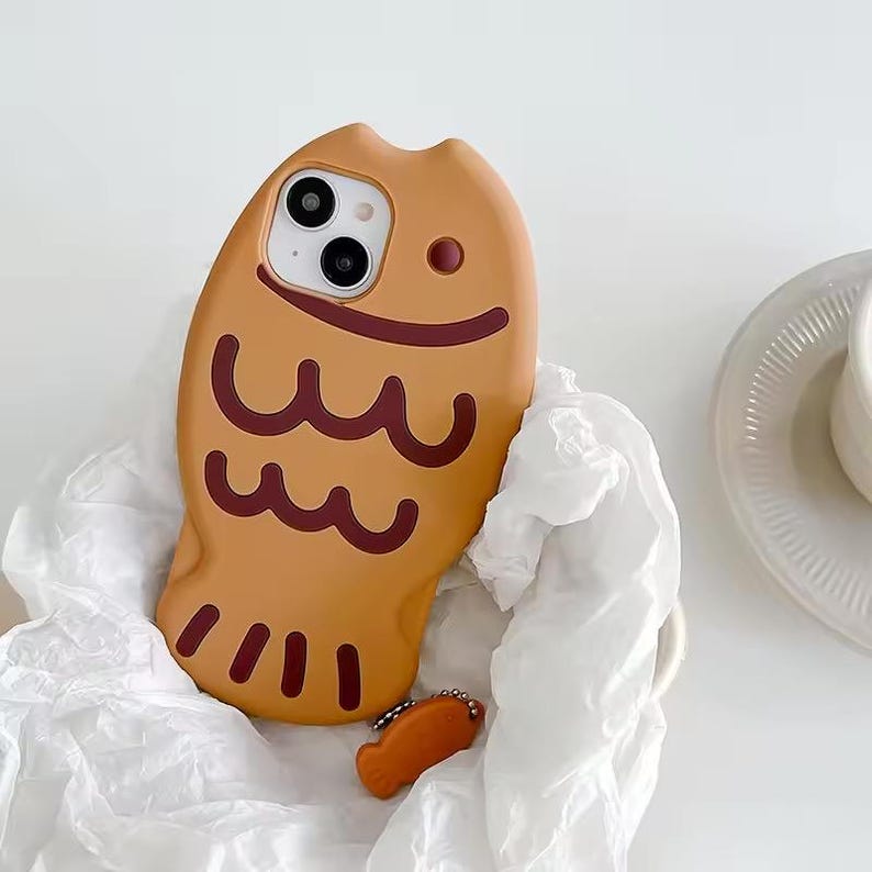 Cute Taiyaki Cartoon Fish Silicone iPhone Case With Pendant – 3D Kawaii ...