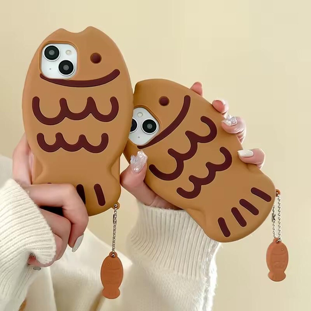 Cute Taiyaki Cartoon Fish Silicone iPhone Case With Pendant – 3D Kawaii ...