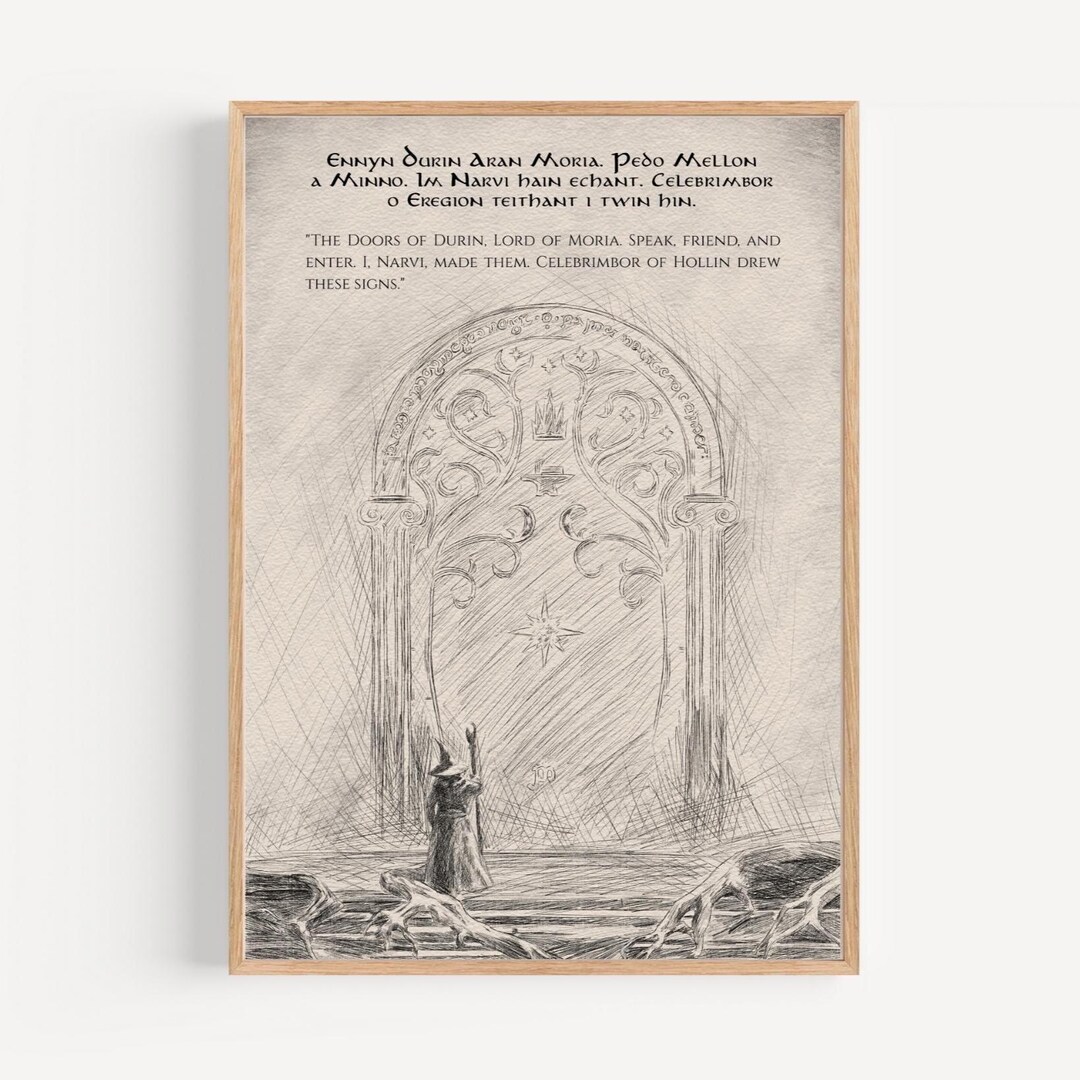 Doors of Durin and Gandalf Poster With Sindarin Inscriptions for Lord ...