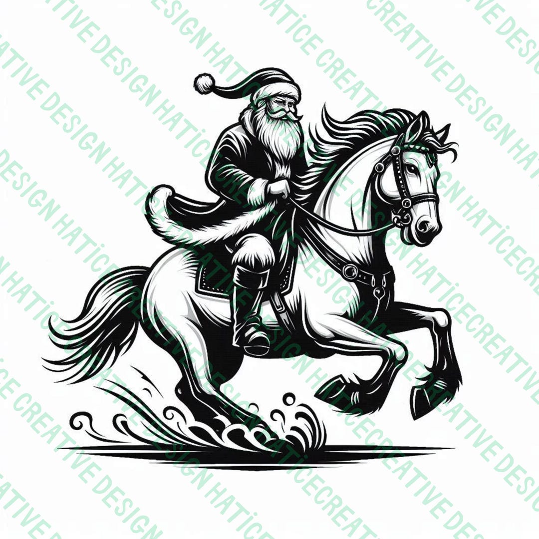 Santa Claus Riding A Horse Svg, Horse Png, Santa Silhouette, Christmas ...