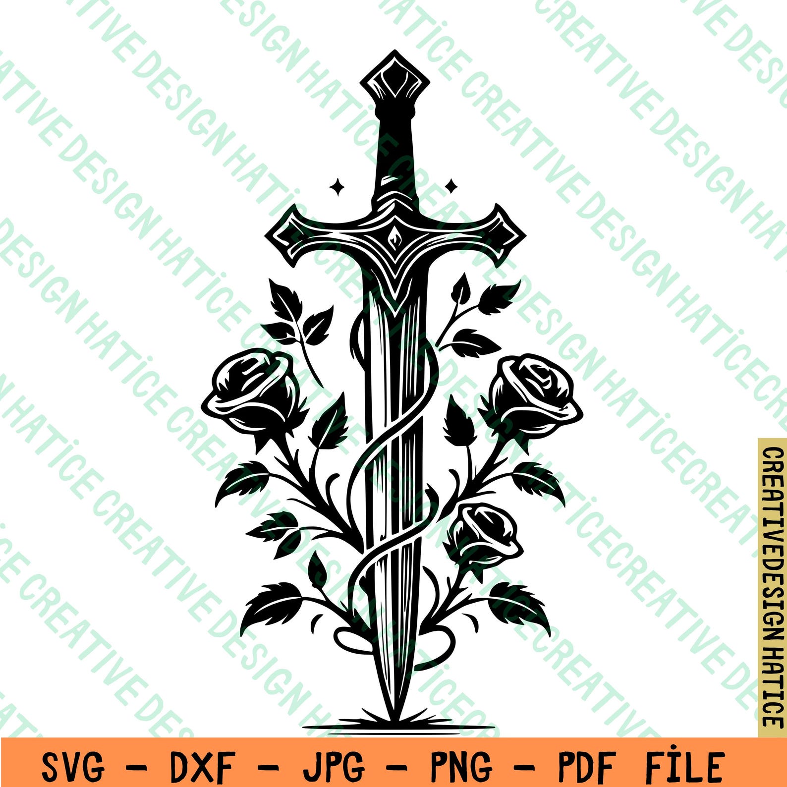 Rose Sword Svg & Png, Rose Sword Clipart, Rose Sword Svg, Rose Sword ...