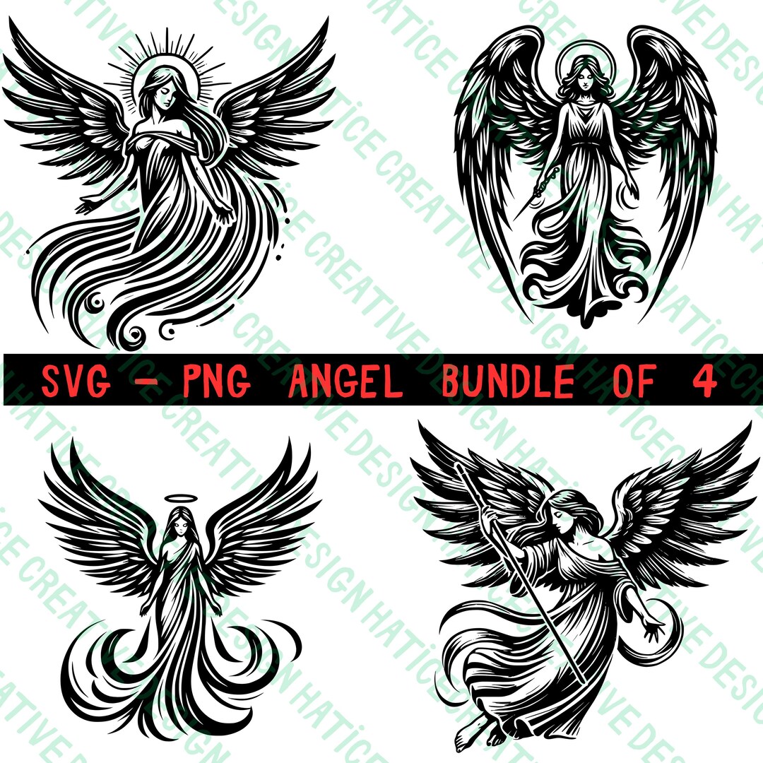 Angel SVG Bundle, Angel Clipart, Hand Drawn Arch Angel Theme Vector ...