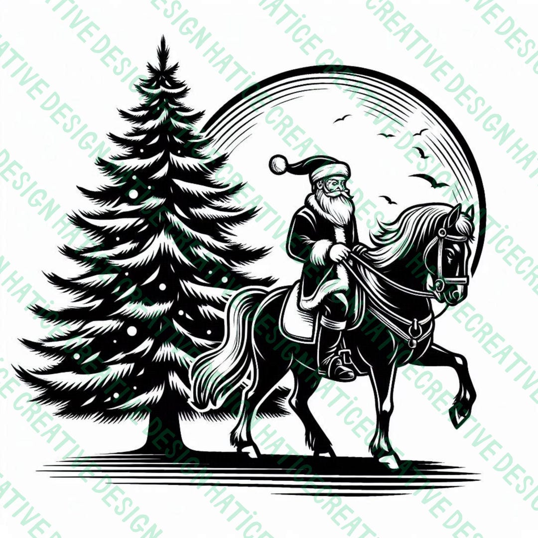 Santa Claus Riding A Horse Svg, Horse Png, Santa Silhouette, Christmas ...