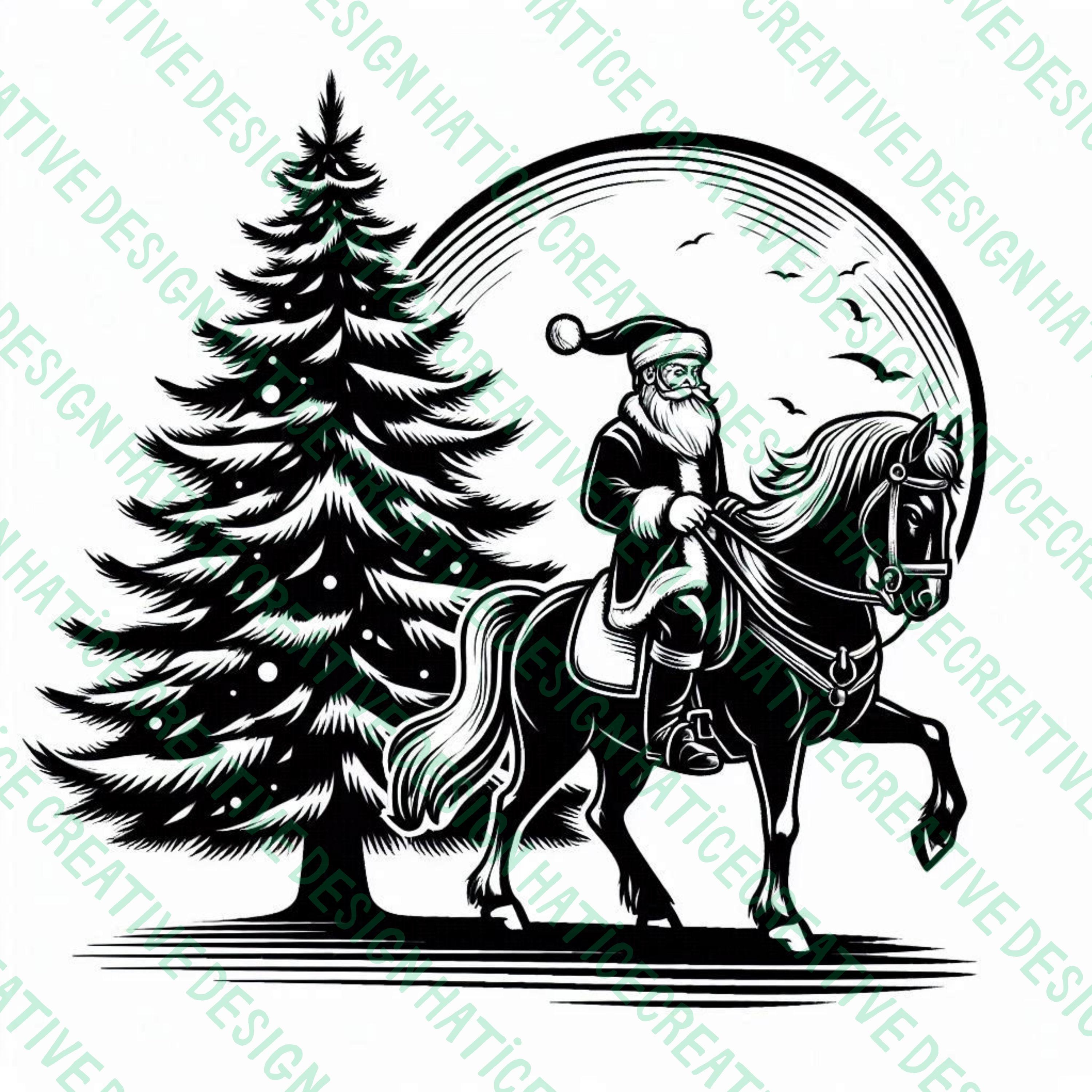 Santa Claus Riding A Horse Svg, Horse Png, Santa Silhouette, Christmas ...