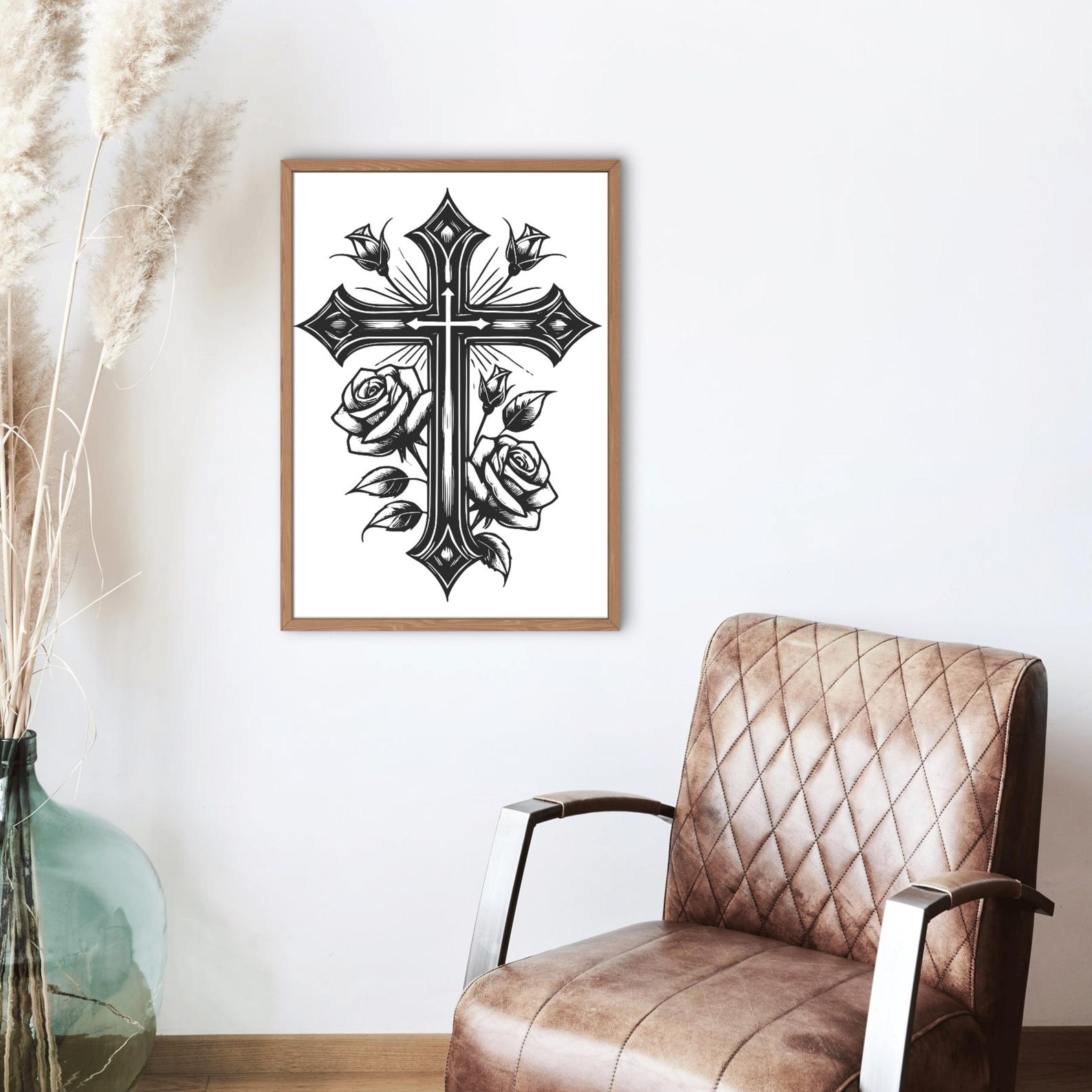 Floral Rose Cross Svg, Dove and Cross Clipart, Black and White Tattoo ...