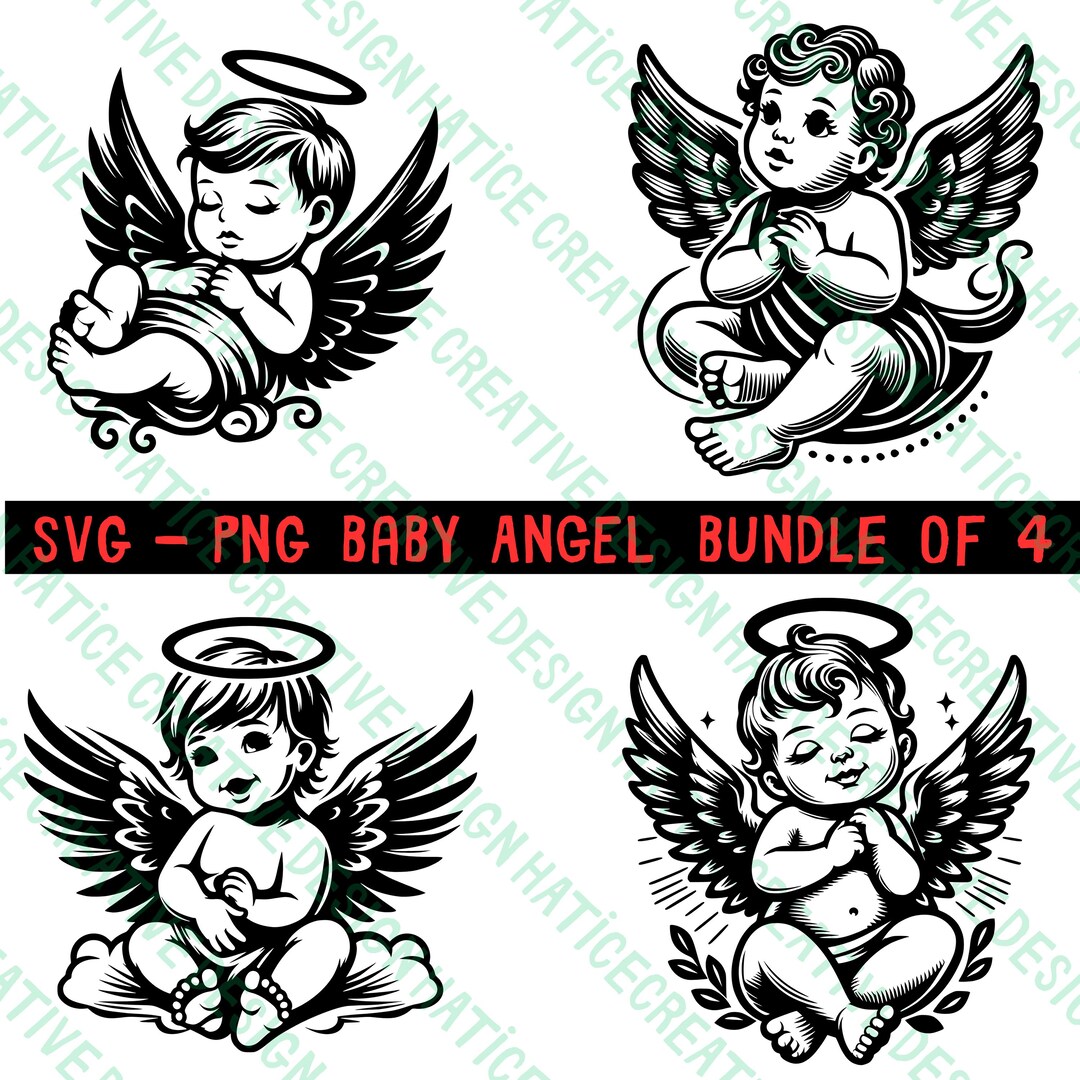 Baby Angel SVG Bundle, Baby Angel Clipart, Hand Drawn Arch Angel Theme ...