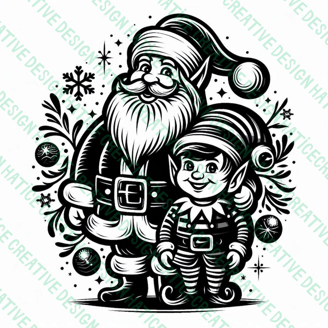 Christmas Elf and Santa Claus Svg, Elf Png, Santa Silhouette, Christmas ...