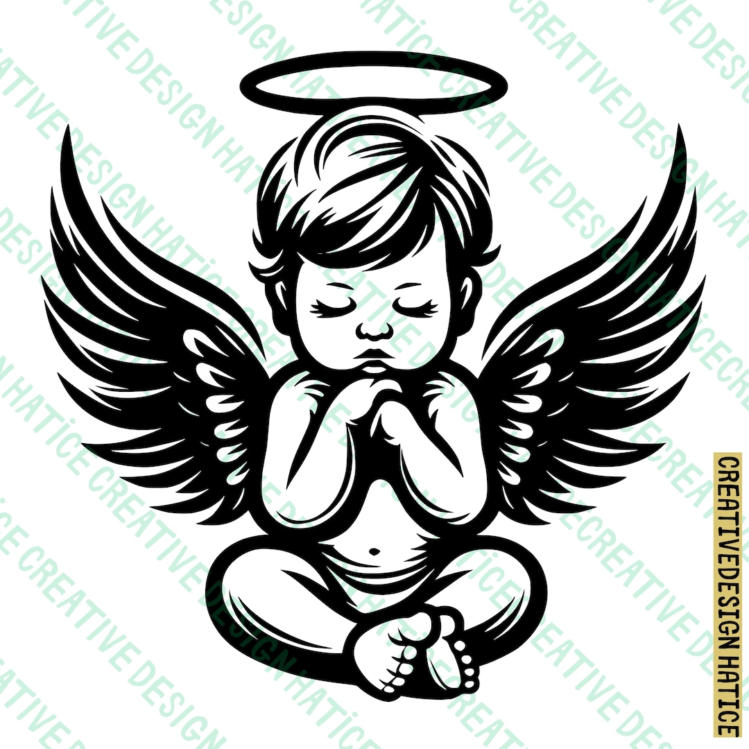 Baby Angel SVG Clipart, Baby Angel Clipart, Hand Drawn Arch Angel Theme ...