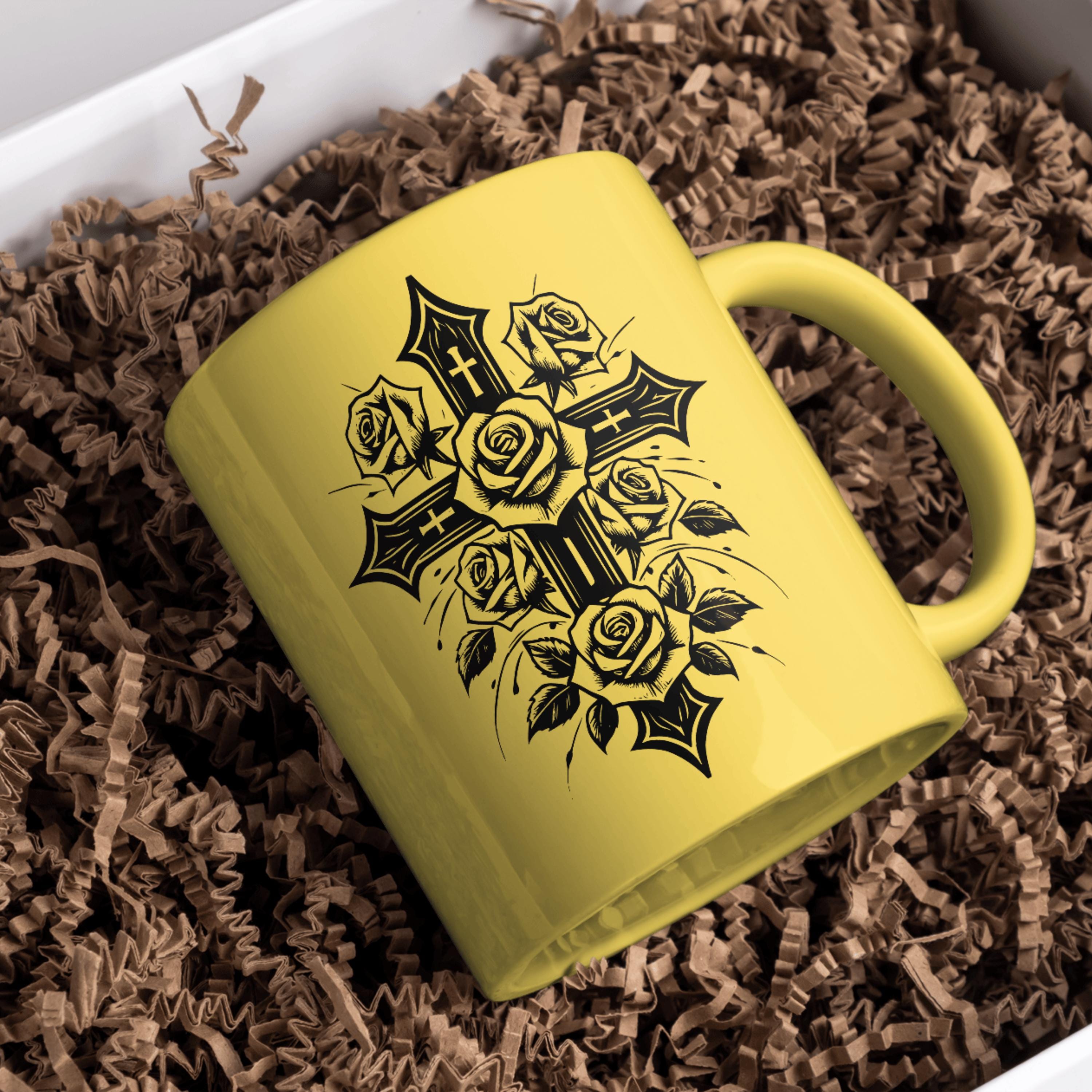 Floral Rose Cross Svg, Dove and Cross Clipart, Black and White Tattoo ...