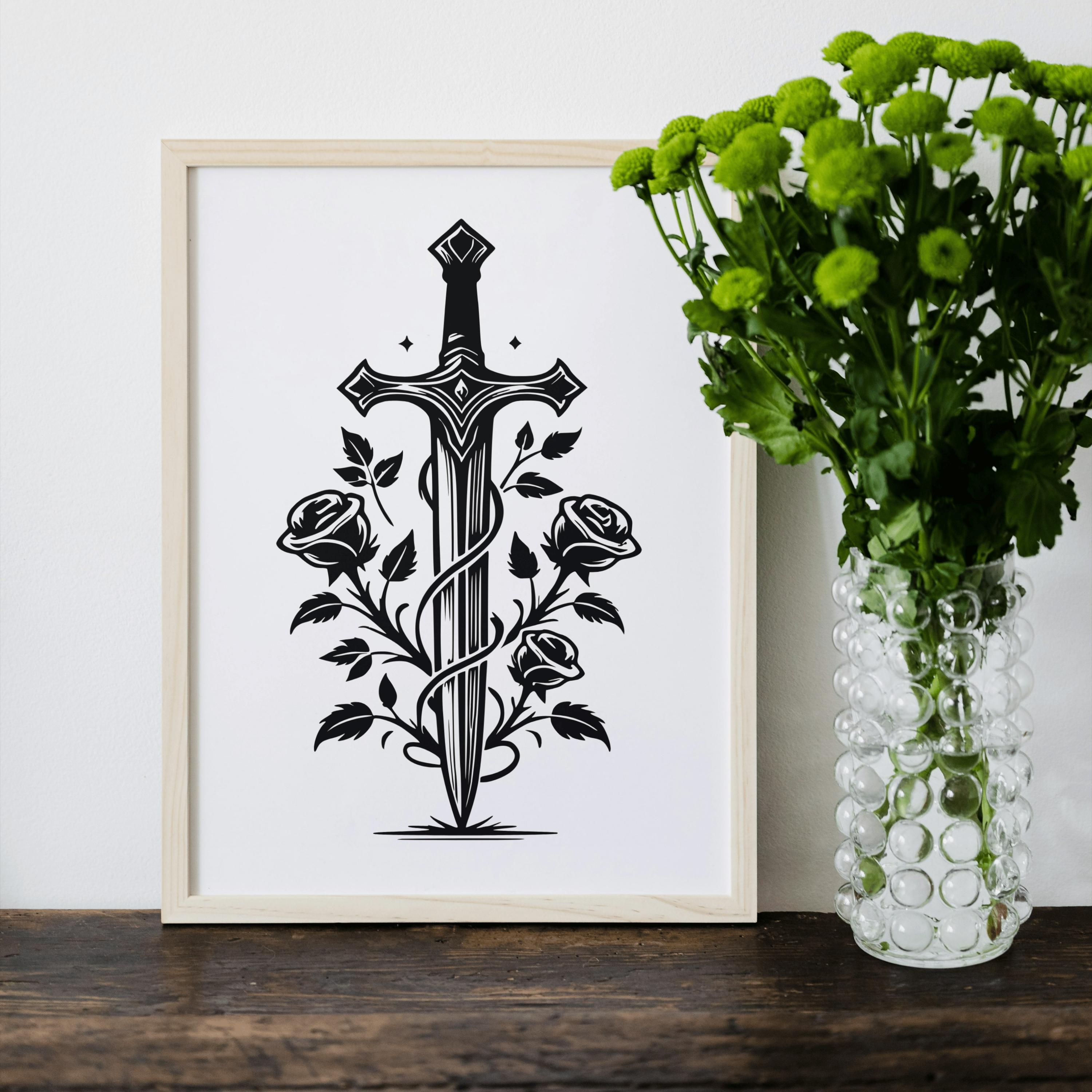 Rose Sword Svg & Png, Rose Sword Clipart, Rose Sword Svg, Rose Sword ...