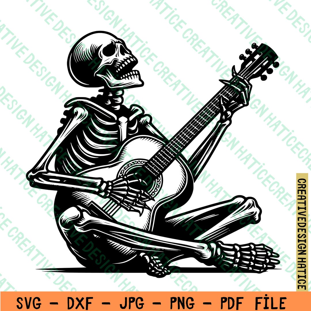Playing Guitar Skeleton Svg, Playing Guitar Skeleton Clipart, Playing ...