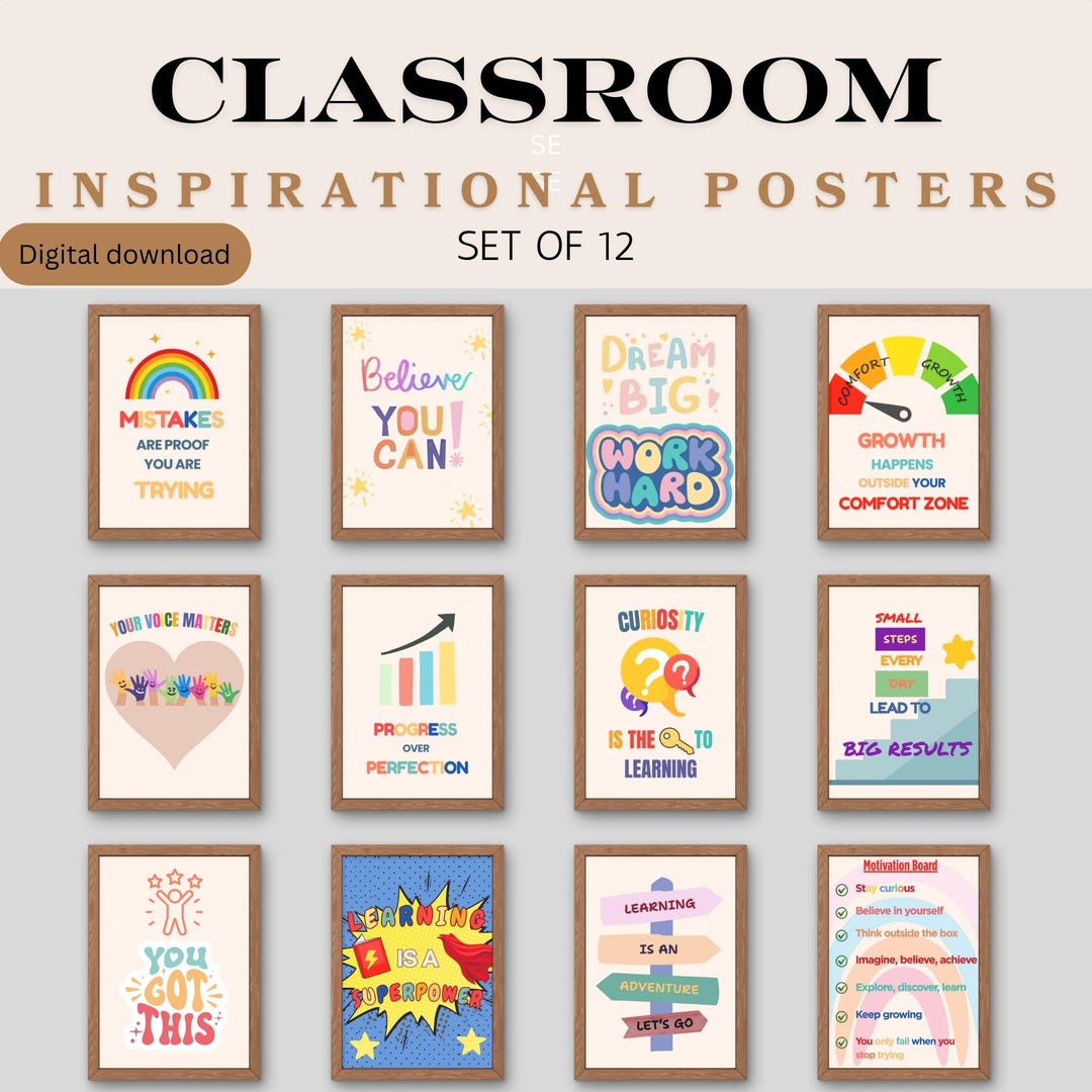 Inspirational Classroom Posters: Growth Mindset Decor (PDF Download) - Etsy