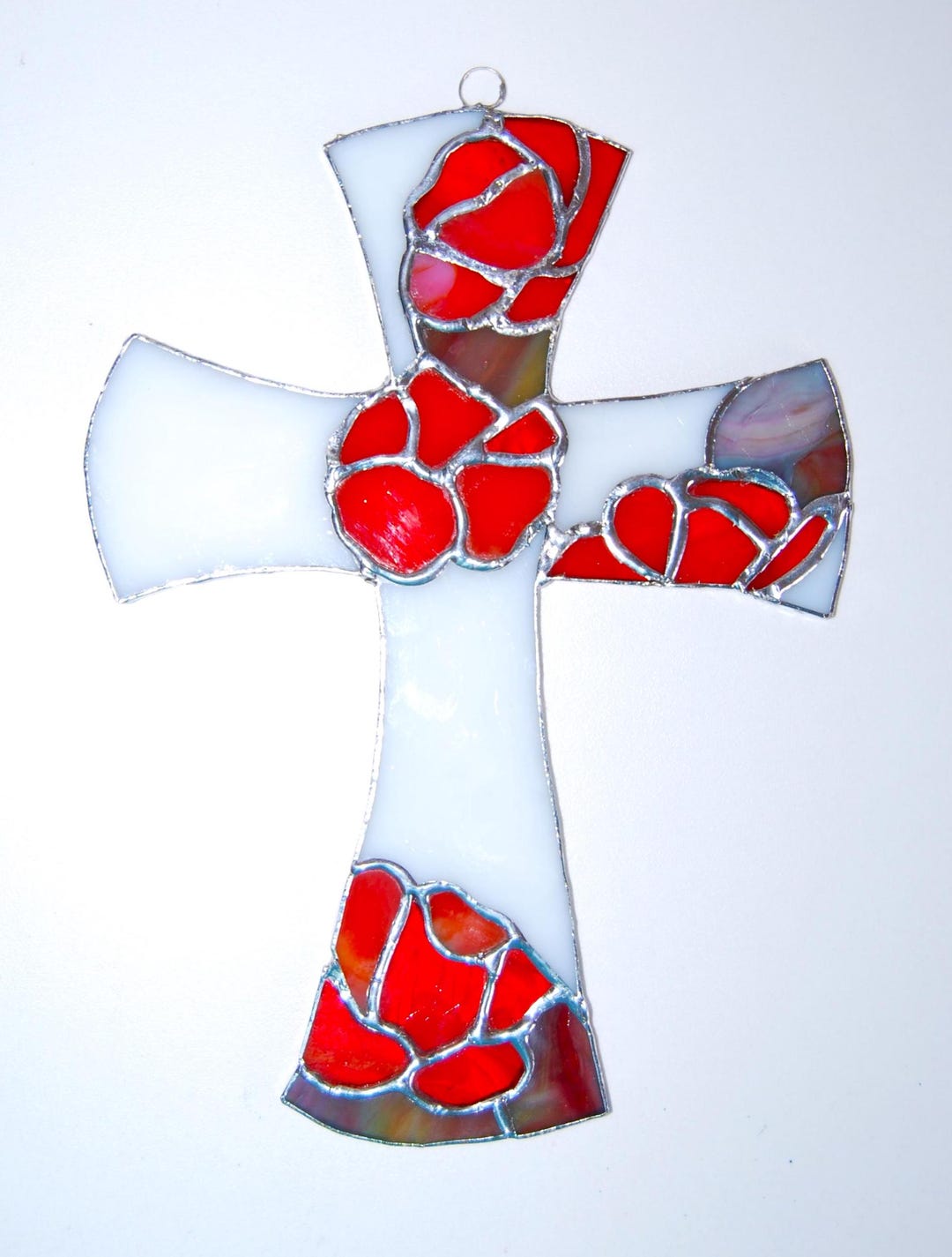Decorative Glass Cross, Crucifix, Stained Glass Flower Motif to Hang - Etsy