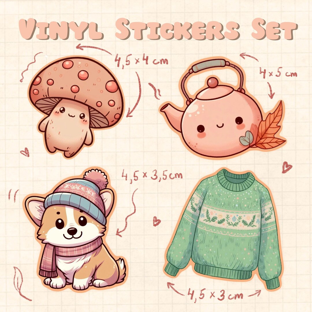 Warm Autumn vinyl sticker set of 4, kawai sticker pack. - Etsy 日本