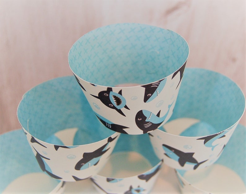 Shark Cupcake Wrappers Toppers Set of 12 You Choose Shark Week - Etsy