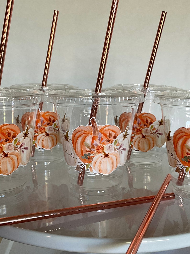 Watercolor Pumpkin Plastic Disposable Drink Cup 12 or 9oz. Thanksgiving ...
